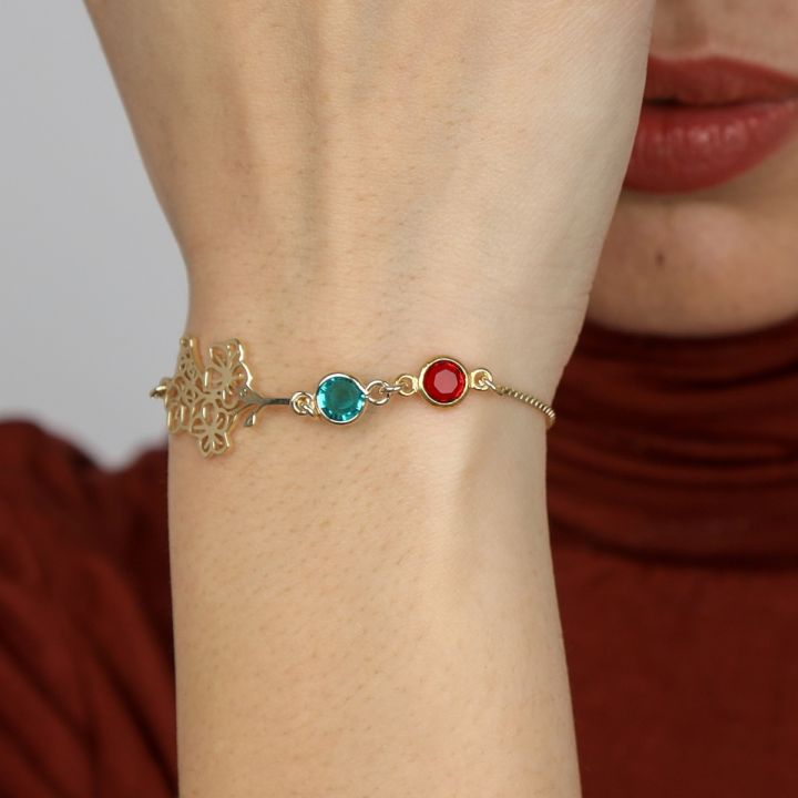 Birthstone Bracelet for mom (Flower charm) by Talisa - 18K gold chain