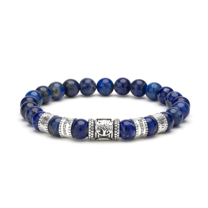 Family Tree Women Name Bracelet With Lapis Lazuli Stones Sterling Silver