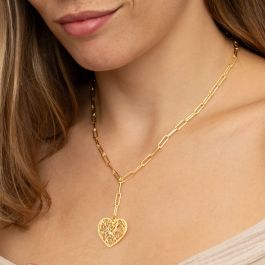 Heart Pendant Map Necklaces by Talisa - Paperclip Chains in 18K Gold